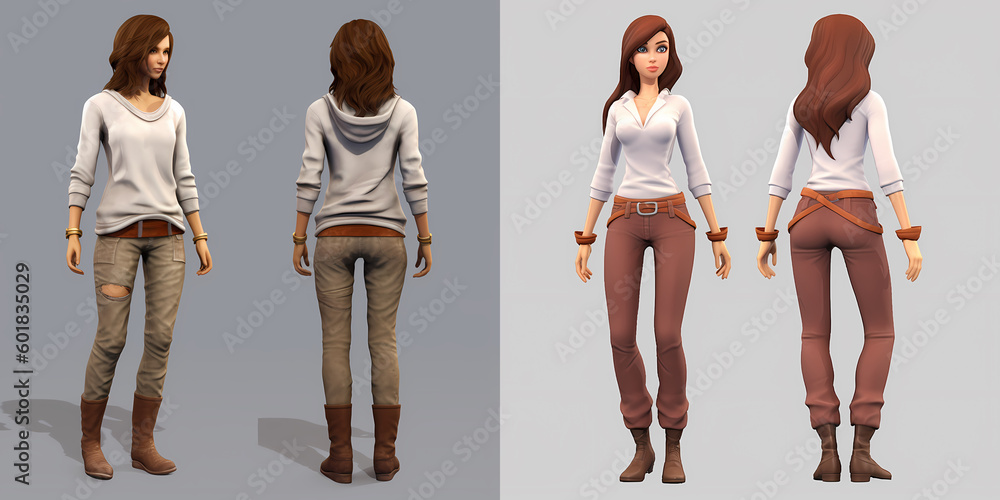 Game Development Female Character Design Concept. Casual style clothes ...