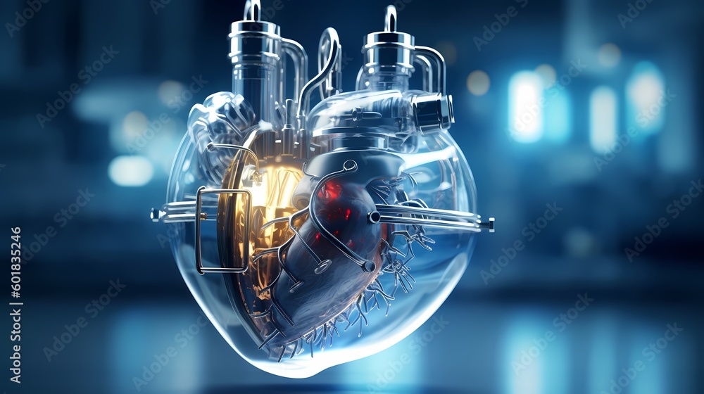 Innovative image of a human synthetic implant heart constructed from a ...