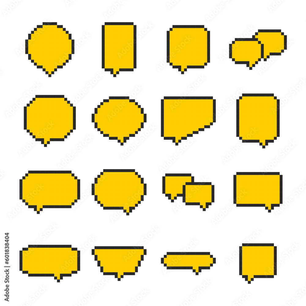 Set of pixel speech bubbles, 8 bit empty pixelated speech bubbles, chat ...