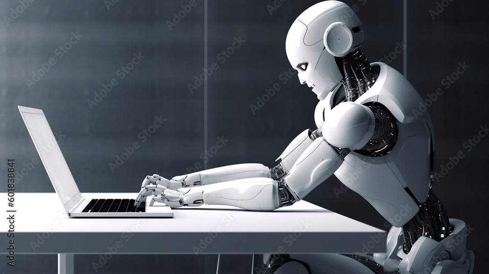 Robotic Efficiency Embracing The Machine Age Aesthetics In A Futuristic Workspace Typing On