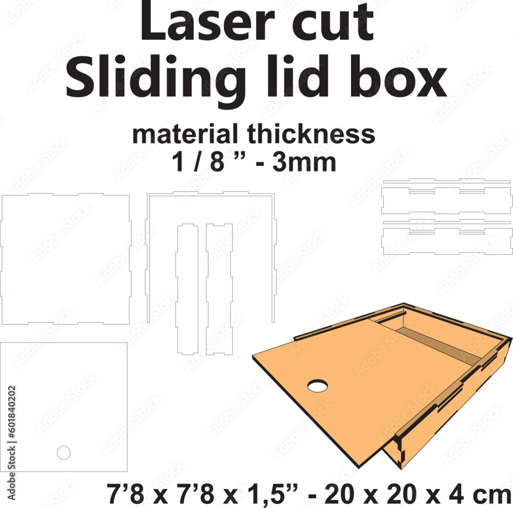 Laser cut sliding lid box template pattern storage home improvement diy ...