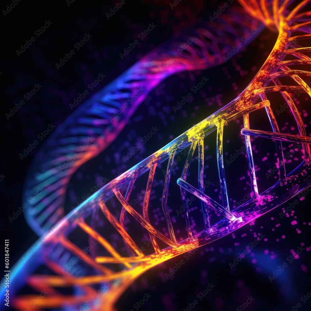 Neon color DNA Construction sequencing and DNA structure display with ...
