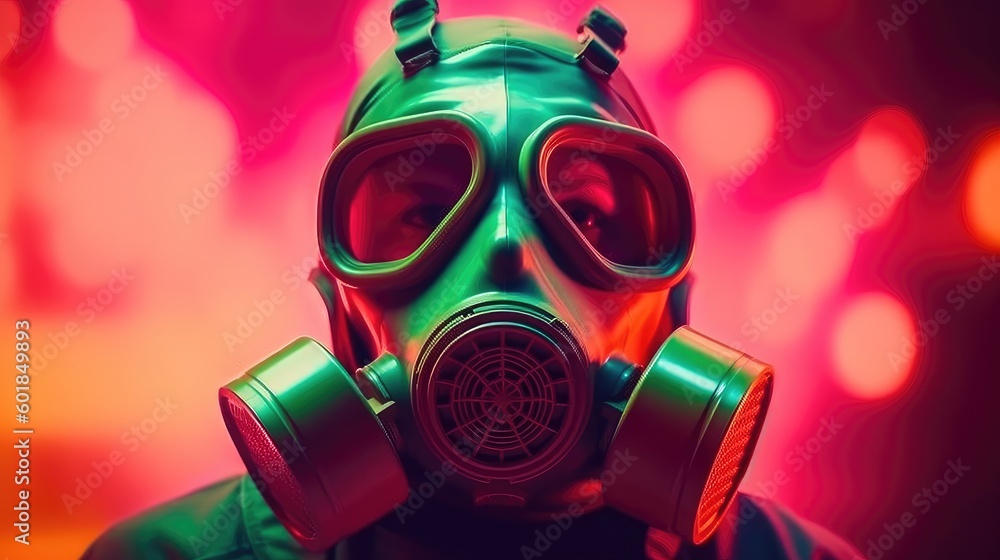 man working with a gas mask in the contaminated radioactive space in ...