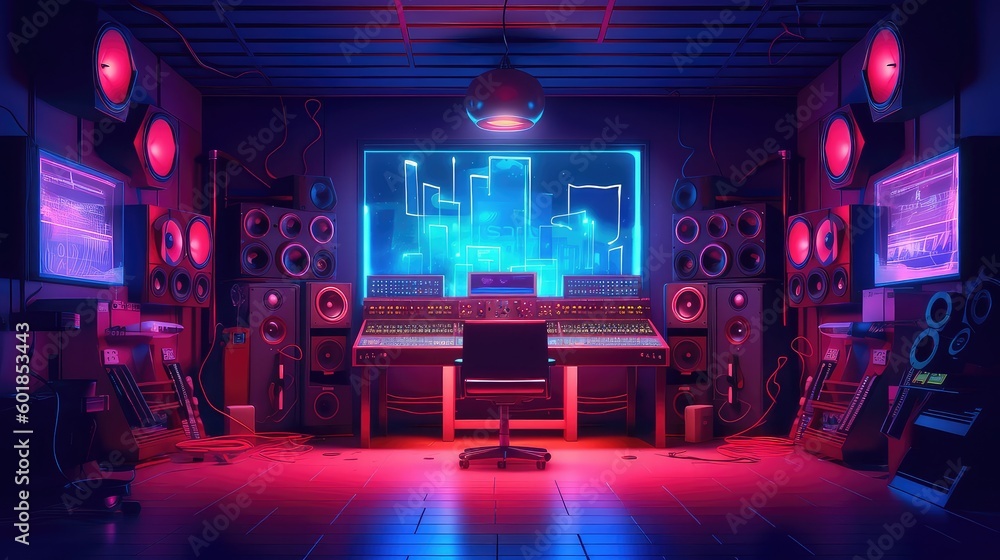Modern audio recording studio with equipment and recording both, mixing ...