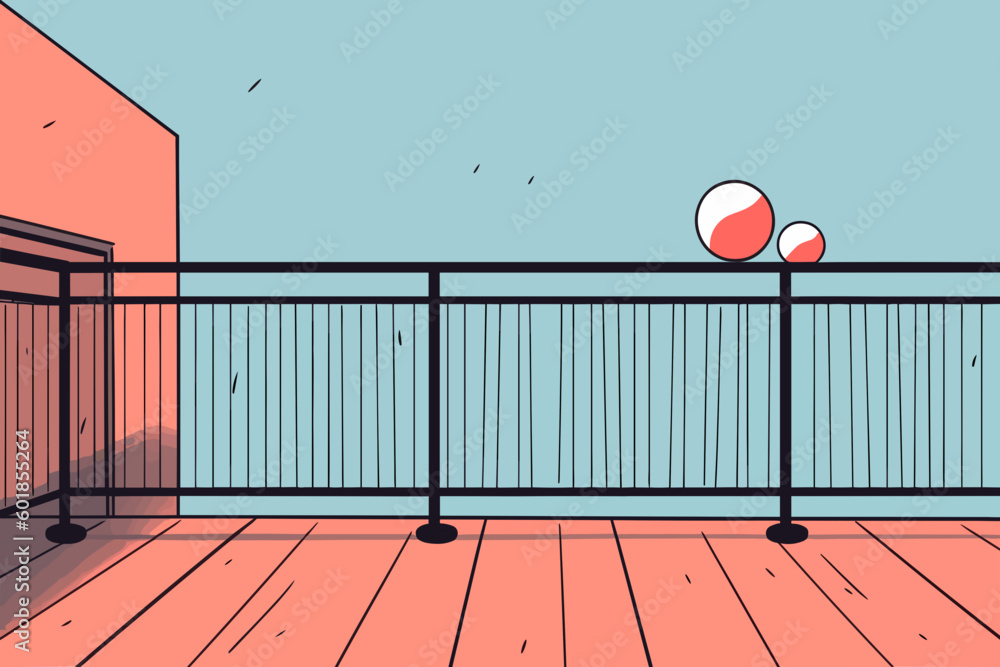 Doodle inspired Balcony railing, cartoon sticker, sketch, vector ...