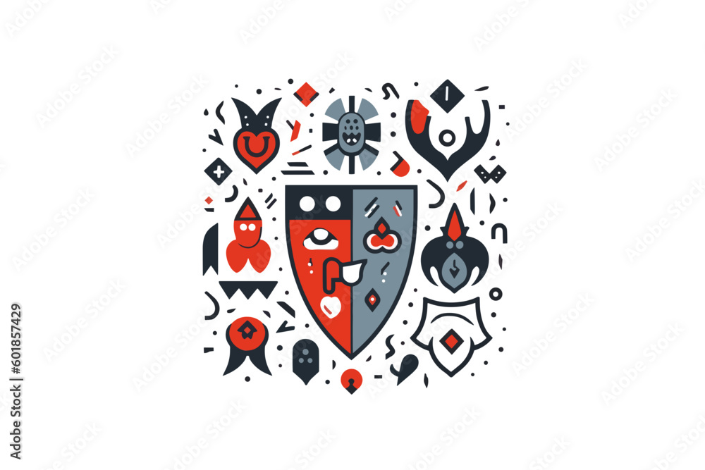 Doodle inspired Heraldry, cartoon sticker, sketch, vector, Illustration ...