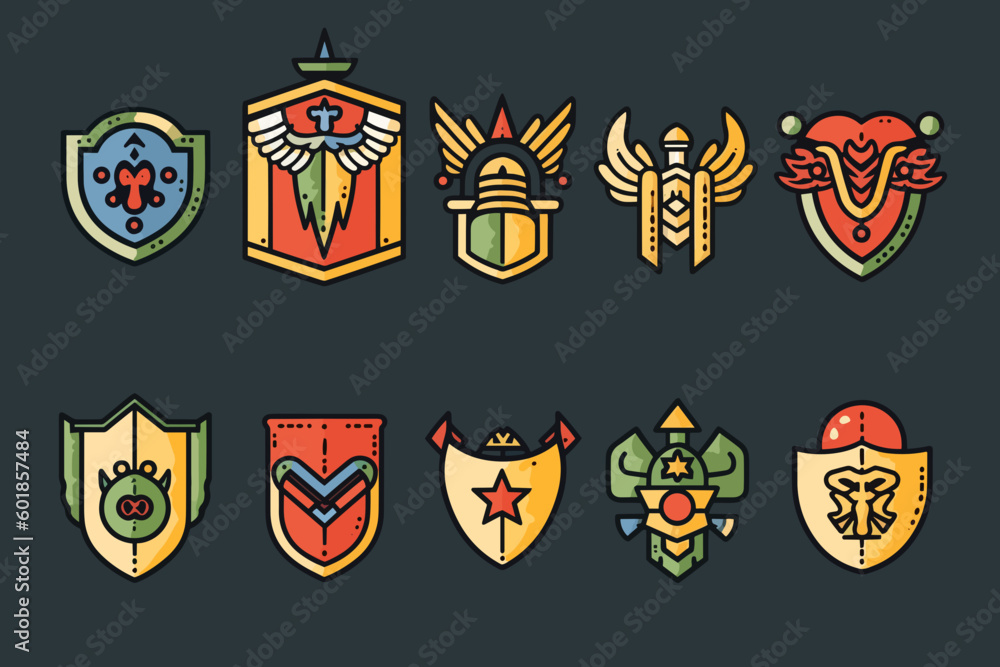 Doodle inspired Heraldry, cartoon sticker, sketch, vector, Illustration ...
