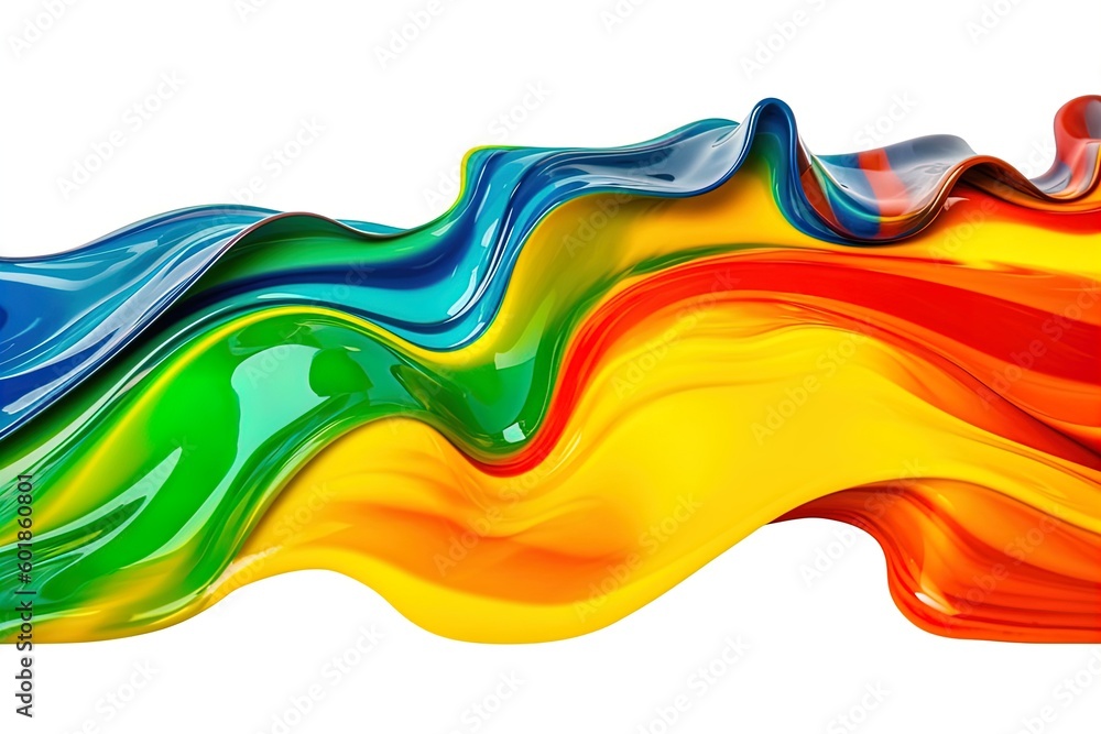 Colorful Liquid paint ink curved motion flow on isolated white ...