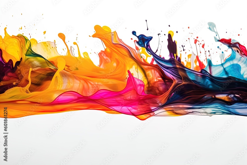 Colorful Liquid paint ink curved motion flow on isolated white ...