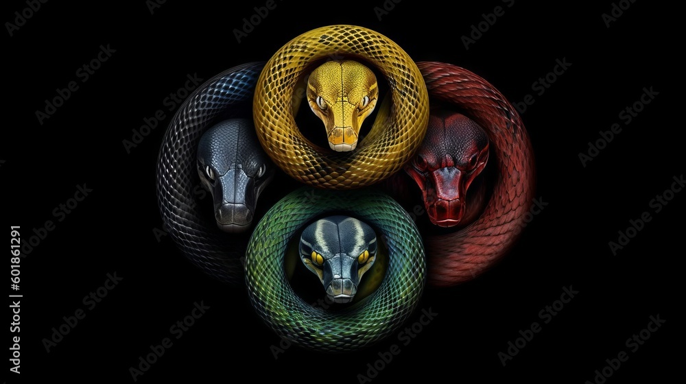 Four colorful snake symbols. Made with Generative AI. Stock ...