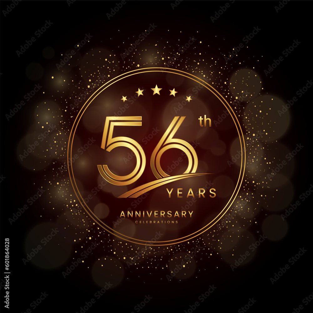 56th anniversary logo with gold double line style decorated with glitter and confetti Vector EPS ...