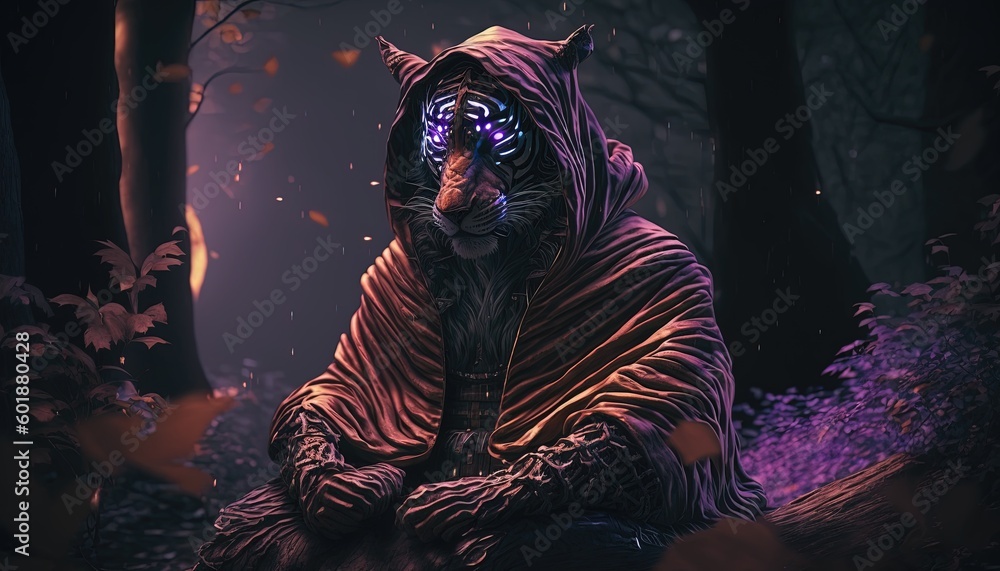 tiger meditating in the night, angry glowing tiger, generative AI Stock ...