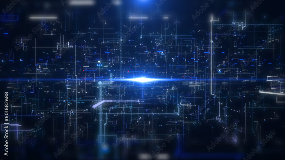 Abstract technology background of digital data binary code, speed flicking dash signal, hud ...