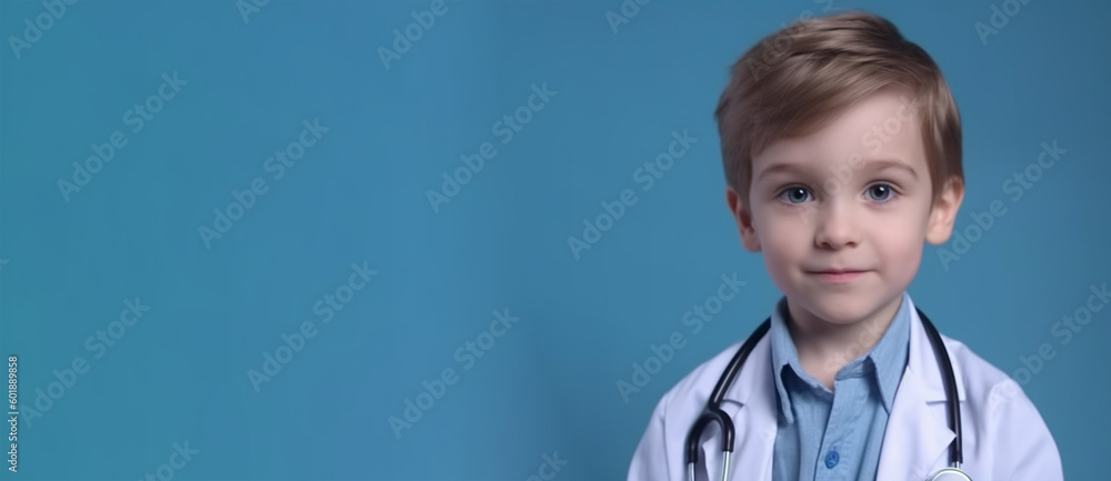 a smiling boy child dressed as a doctor's soft solid dark blue white ...