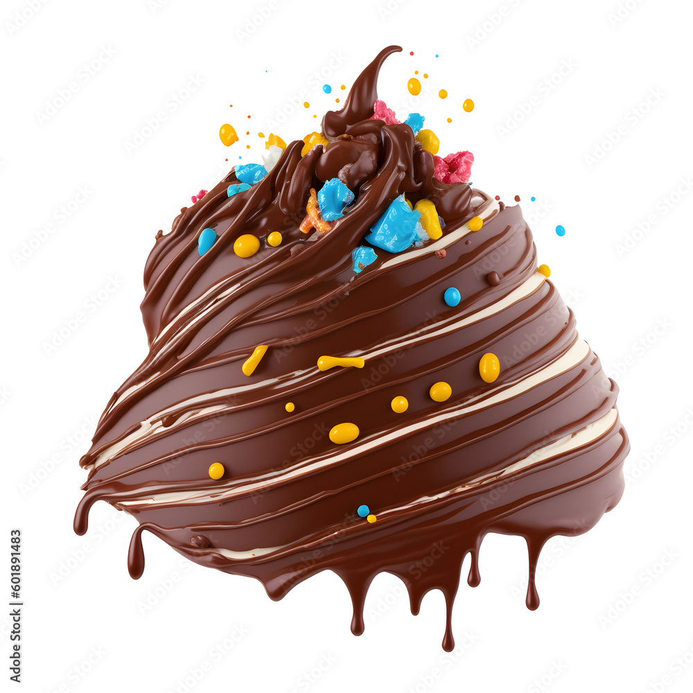 Delicious chocolate cake topped with candy sprinkles, splashes and ...