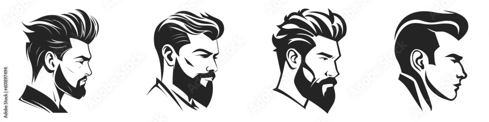 Beautiful man profile set logo, icon. Vector outline silhouette on ...