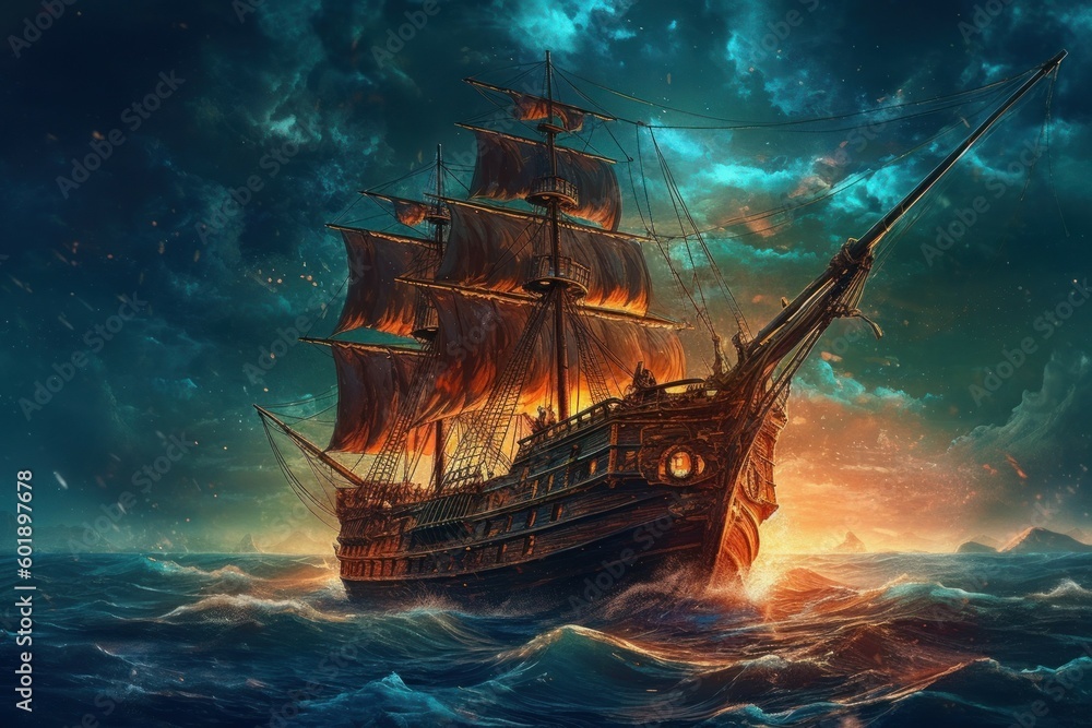 Pirate ship. Backdrop or background with copy space. AI generated ...