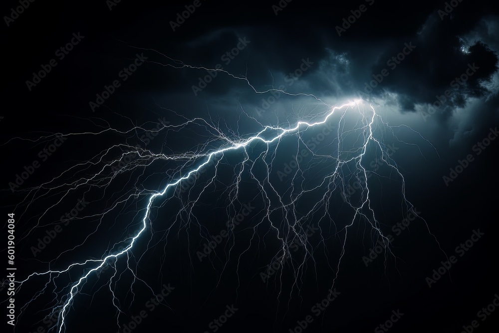 Lightning strike on black background stormy sky made with generative AI ...