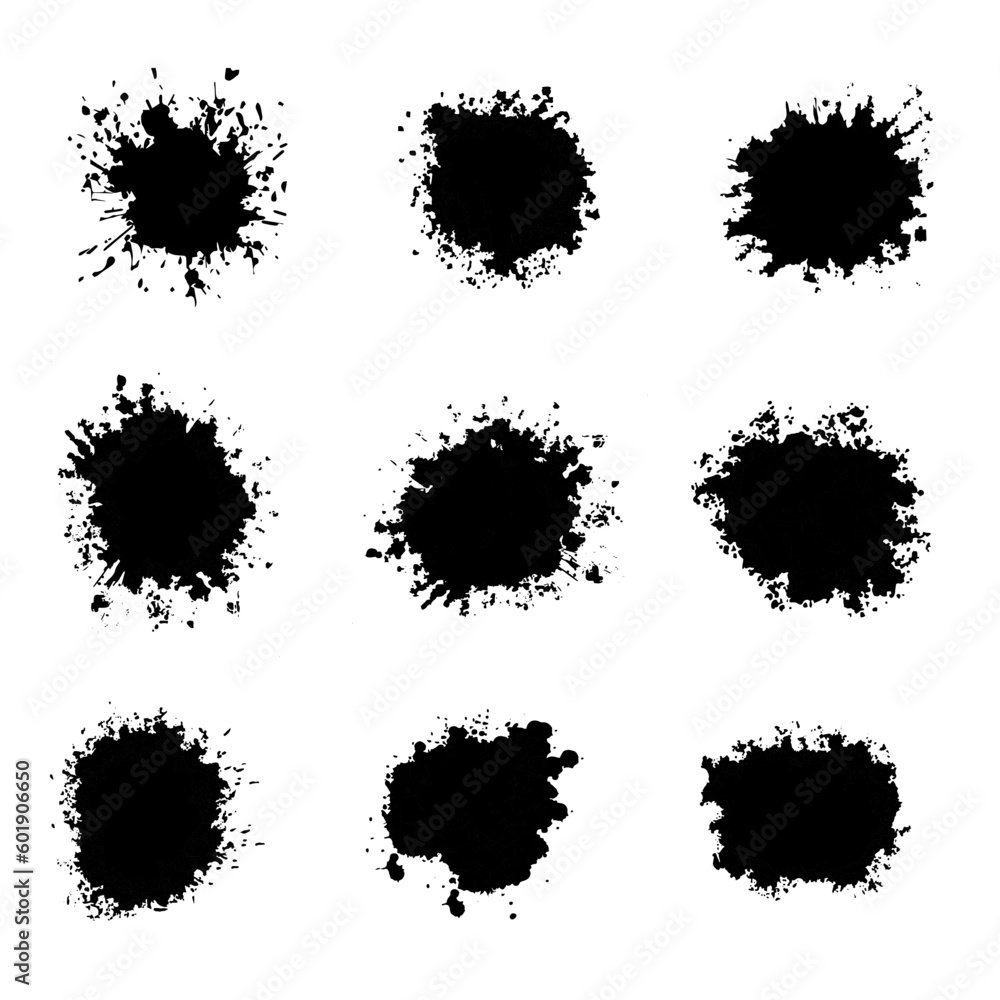 Paint ink splatter, stains set. Splash of paints with drops. High level ...