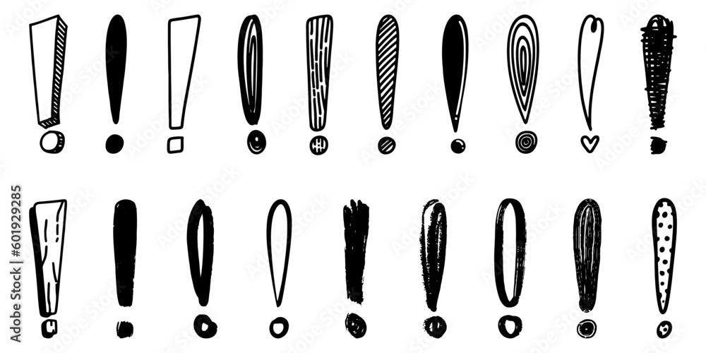 Poster Doodle sketch style of Hand drawn exclamation point vector ...