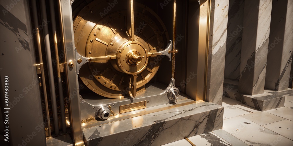 bank safe, safety deposit box, vault, gold, marble, luxury, generative ...
