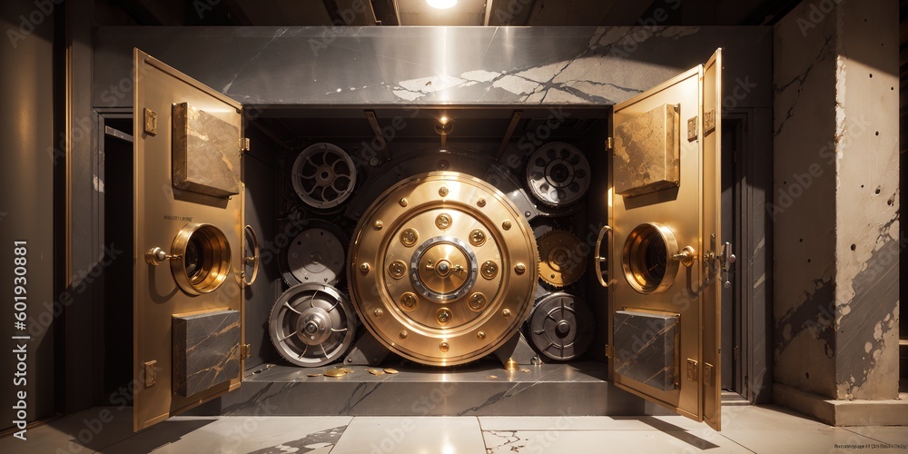 bank safe, safety deposit box, vault, gold, marble, luxury, generative ...