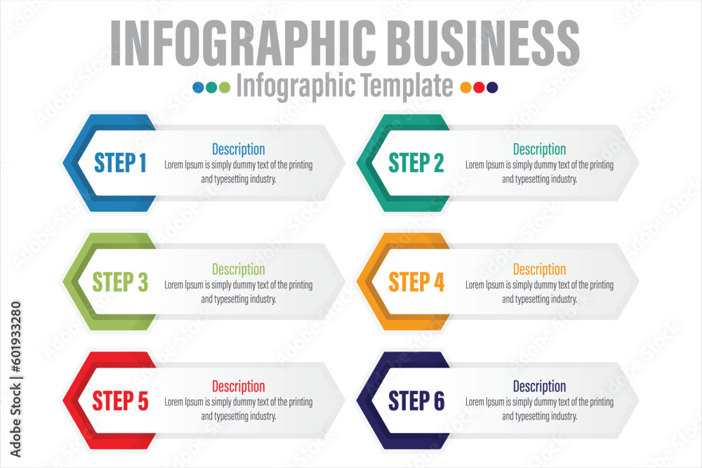 Colorful 6 Steps, 6 option infographic flow chart design . business ...
