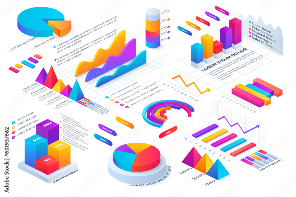 Isometric graph, chart and modern business diagrams. 3d data bar ...