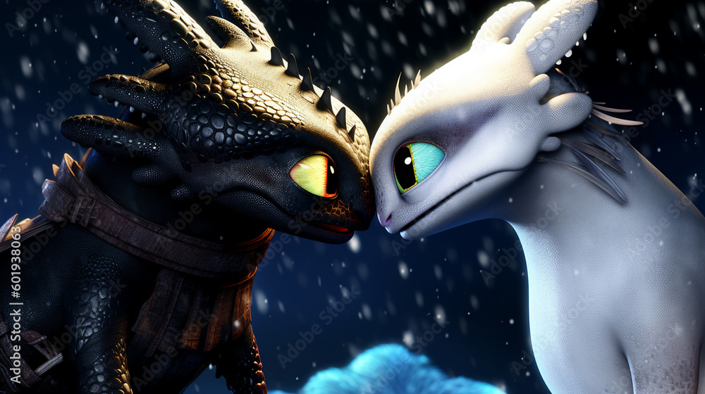 a cute popla with lightfury, deep love, snow, eye contact, How to train ...