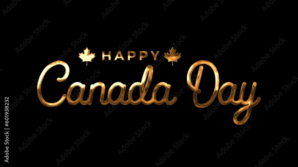 Happy Canada Day text animation in gold color on transparent background ...