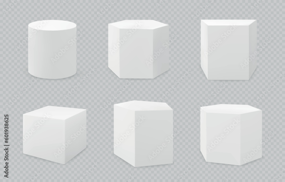 White podium, 3d geometric shapes, pedestal or stand collection. Cube ...