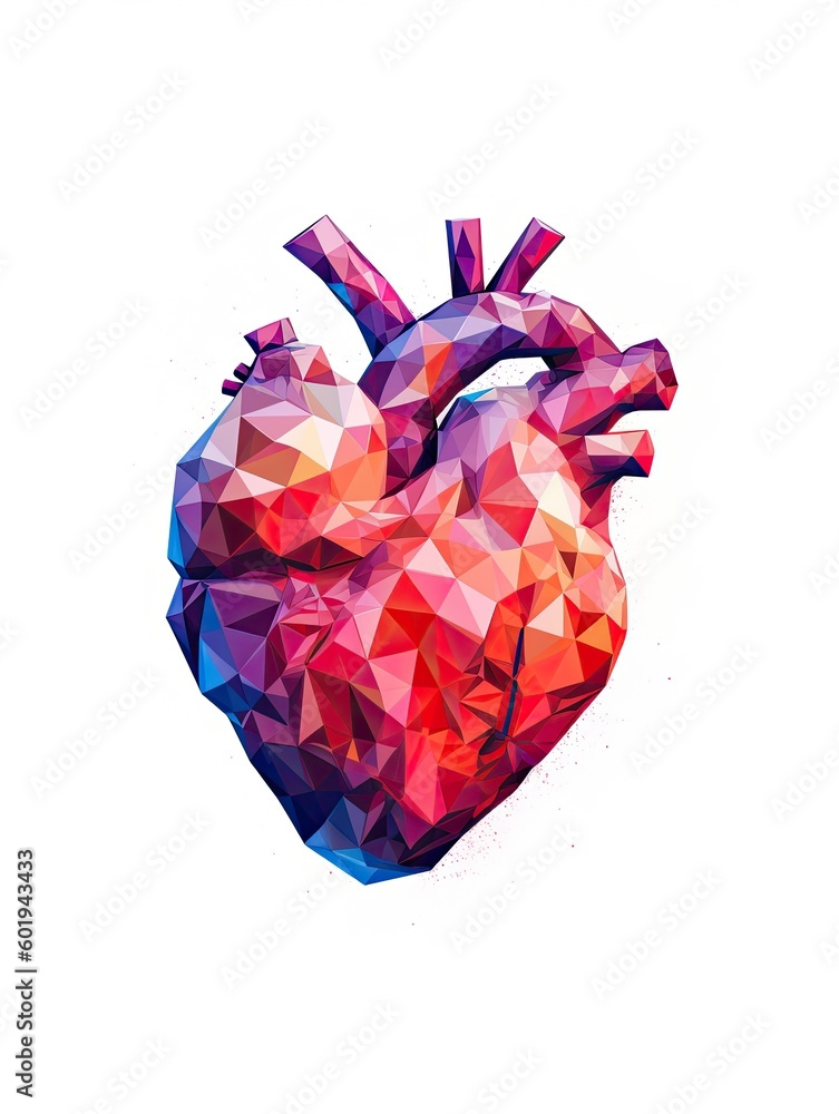 Human heart created with polygons - illustration on white background ...