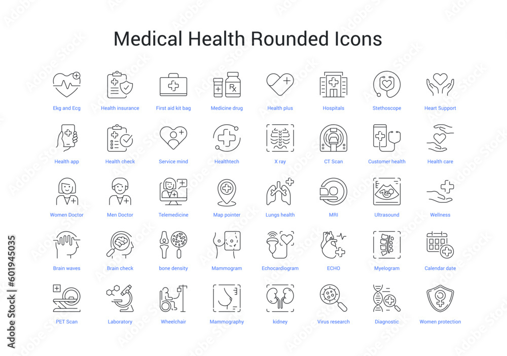 Poster Dark grey color Medical Health Rounded Icons Bold Stroke – Wall ...