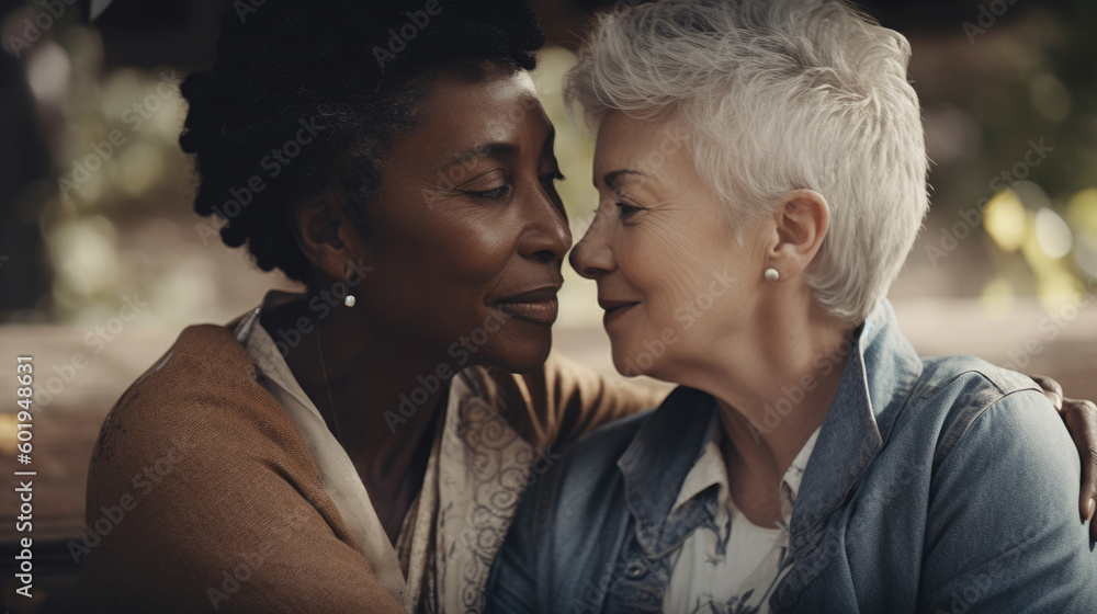 Old women lesbian couple. Black and Caucasian female in love. LGBT ...