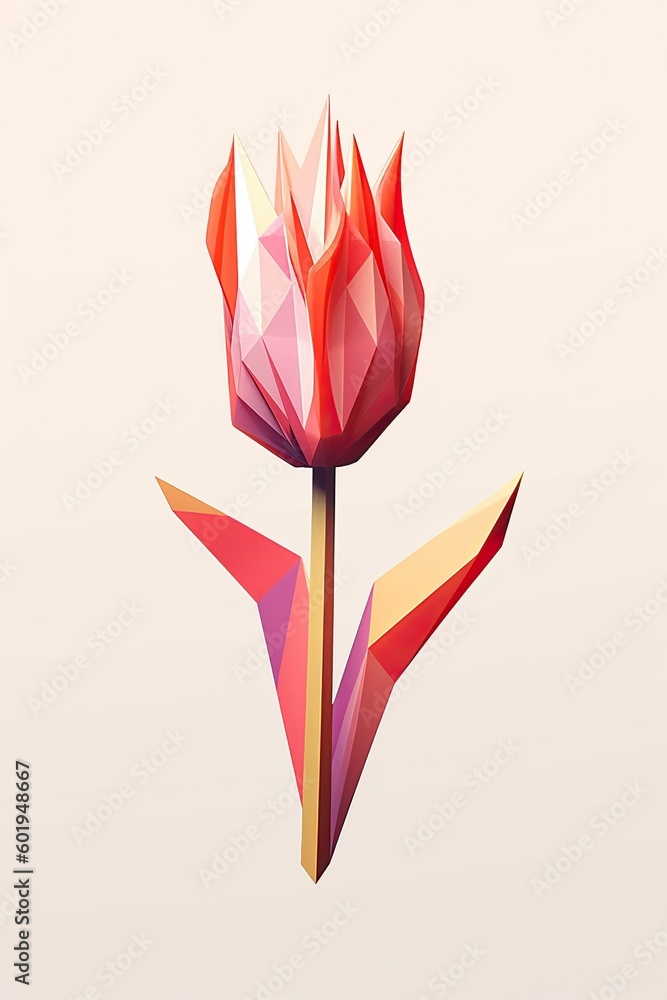 red tulip on white background made with polygons created using ...