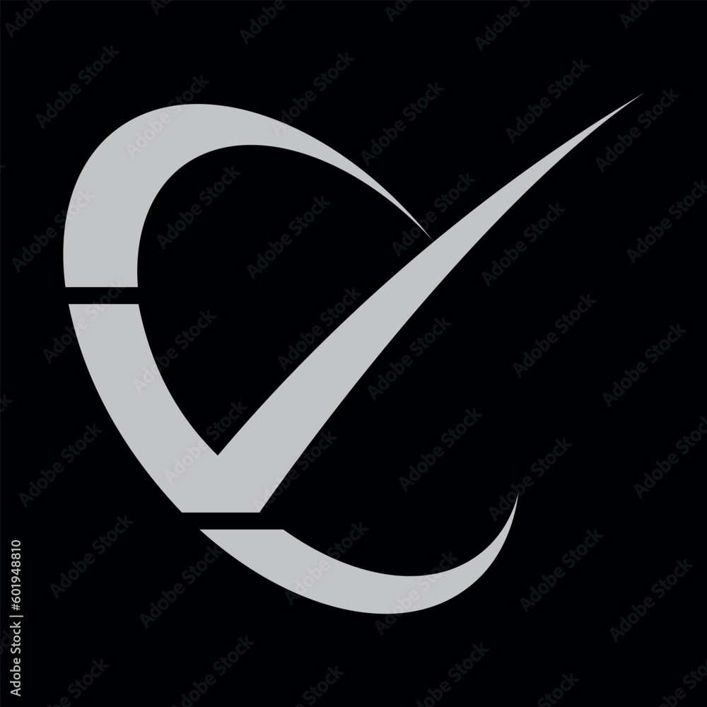 Alphabet V or tick check mark illustration of a black and white ...