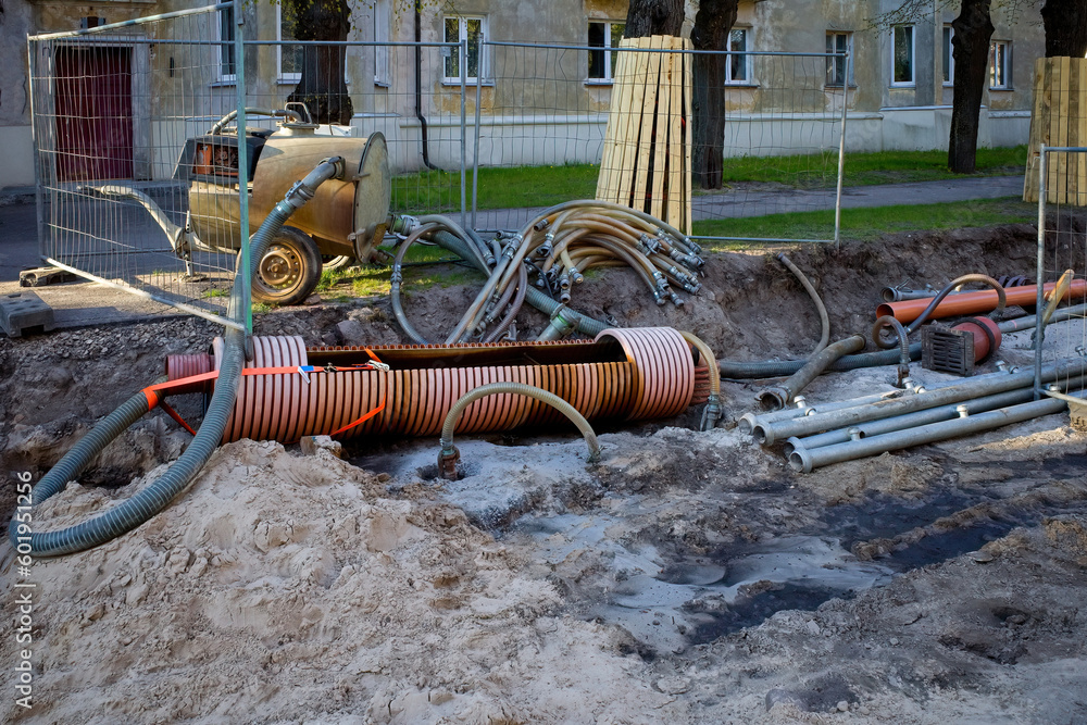 Groundwater pumping. Pumping station, groundwater drainage system pumps ...