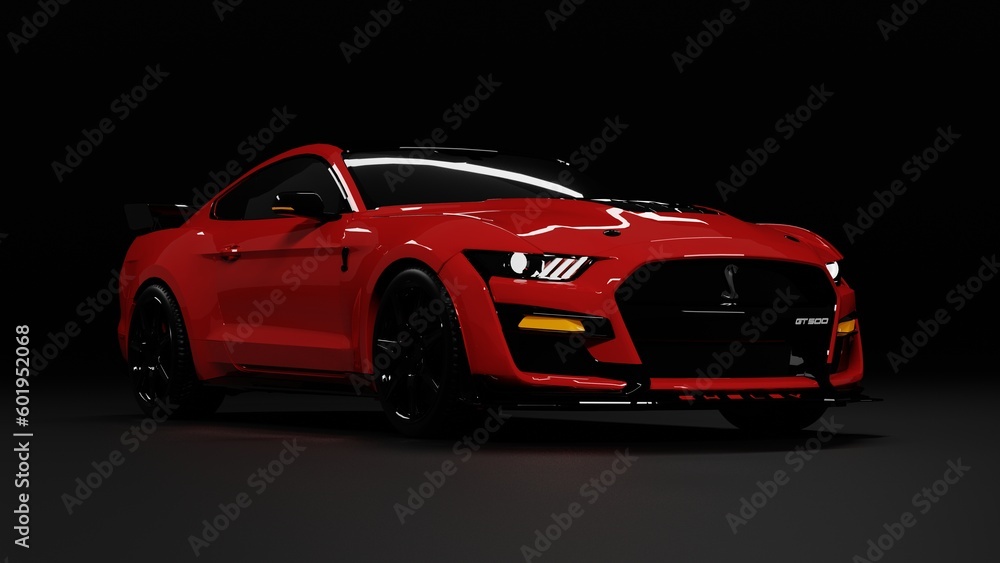 Ford Mustang Shelby GT500 front view, red Mustang on dark background ...