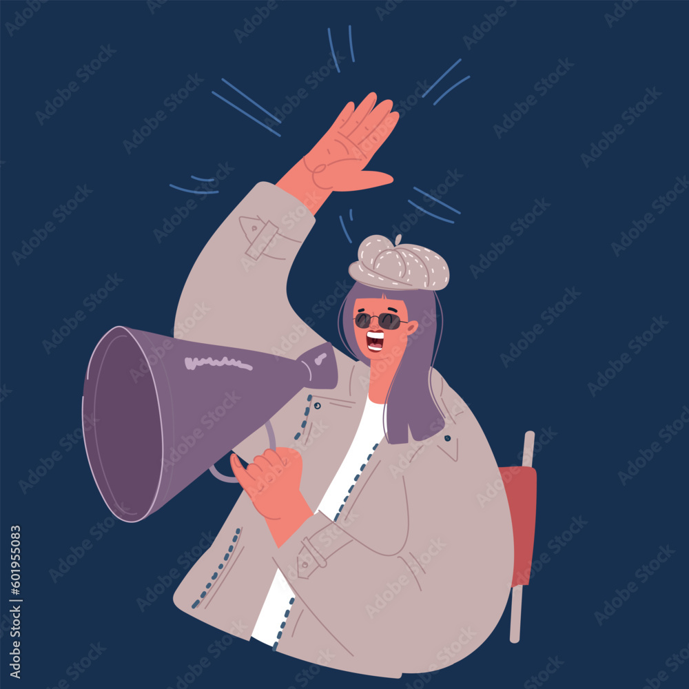 Vetor de Female film director at work. Flat style illustration of a ...