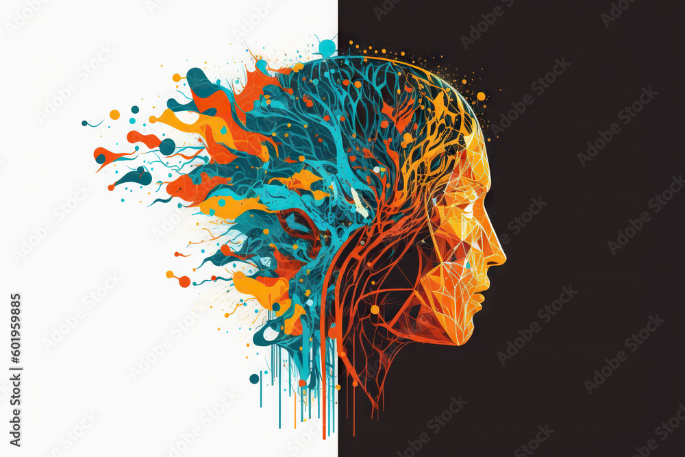 Artificial intelligence logo- human head on black background ...