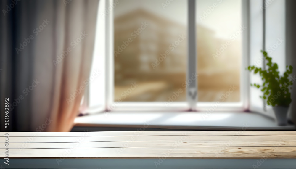 room with window, blurred window background and Desk of free space ...