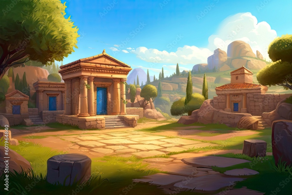 Illustration of ancient Greek temple, with empty space at center ...