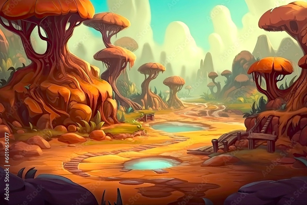 Illustration of beautiful landscape with empty space at center. Battle ...