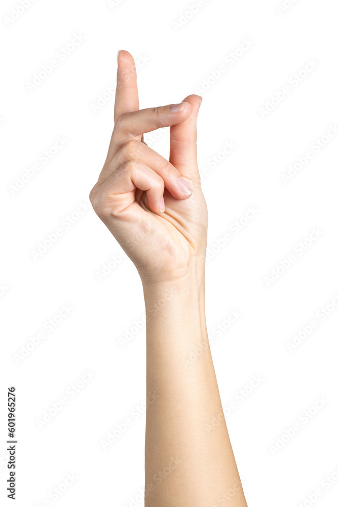 Woman hand Finger snap isolated on white background, with clipping path ...