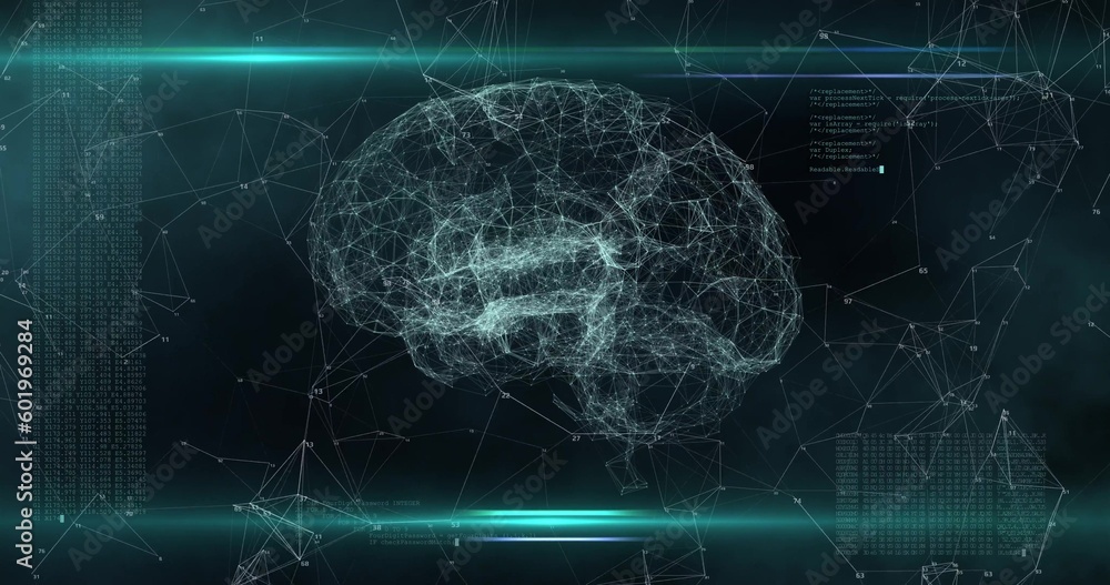 Flying inside Artificial Intelligence Digital Brain bid Data. Illustration of thinking process ...