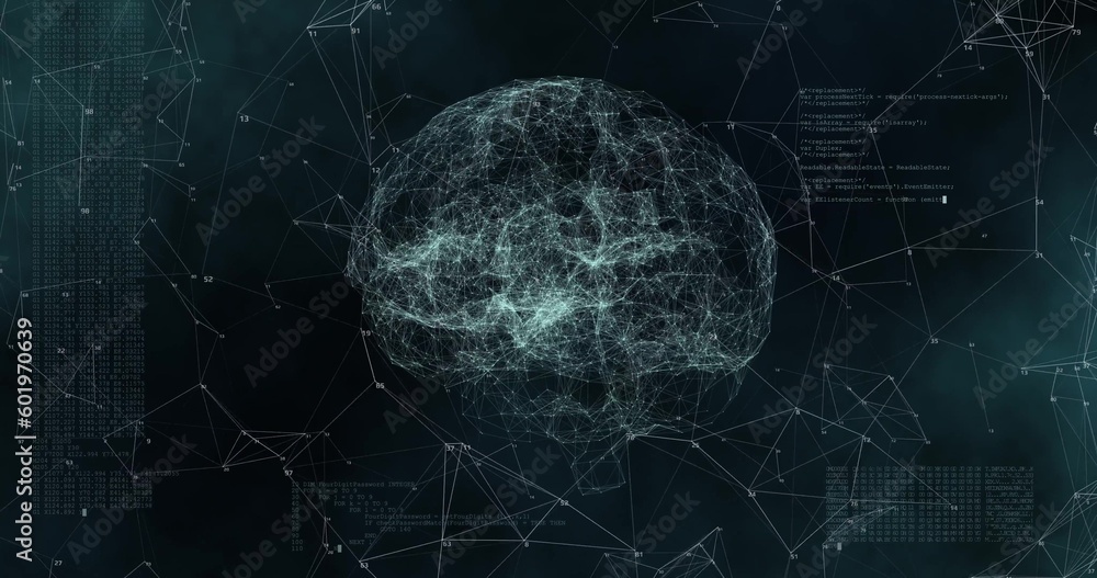 Flying inside Artificial Intelligence Digital Brain bid Data. Illustration of thinking process ...