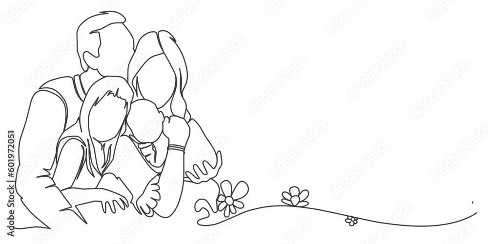 Parents day line art style vector illustration, happy family line art ...