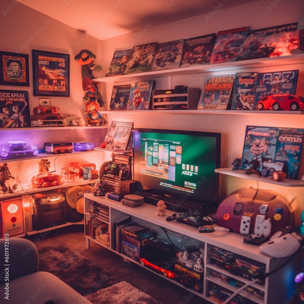 Retro game room, room for playing classic video games, 80s and 90s ...
