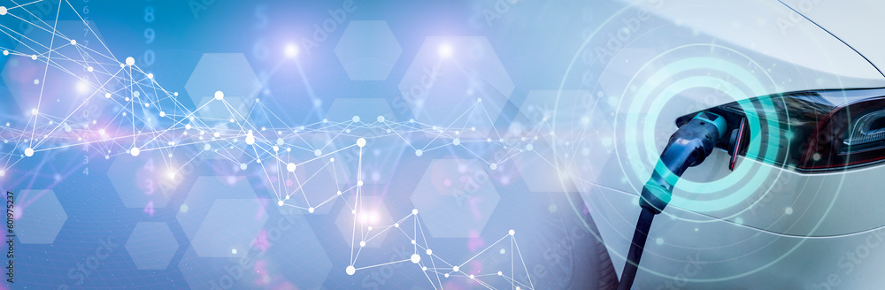 Electric car charge banner background. Electric automobile technology ...