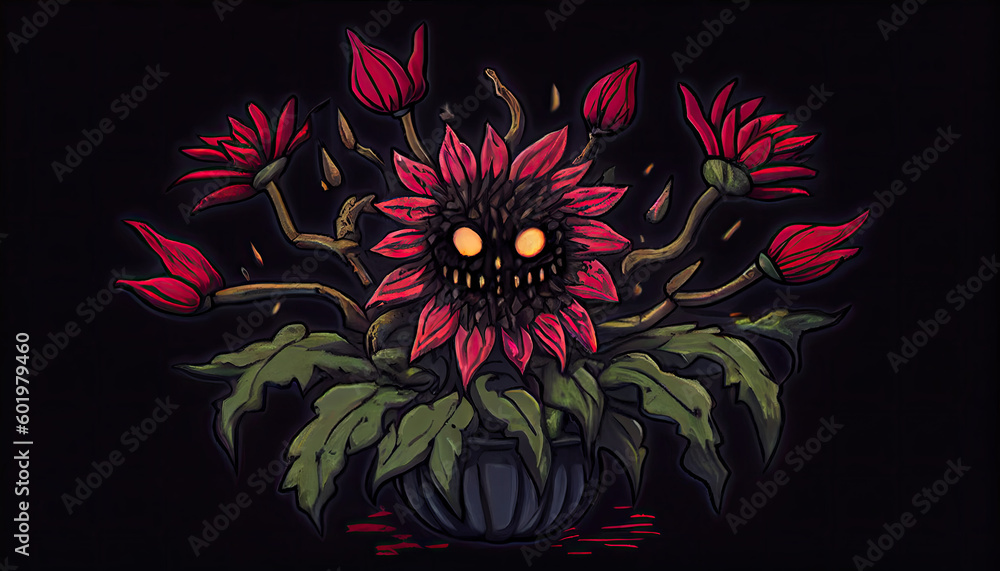 occult evil flower monster grim dark fantasy - by generative ai Stock ...